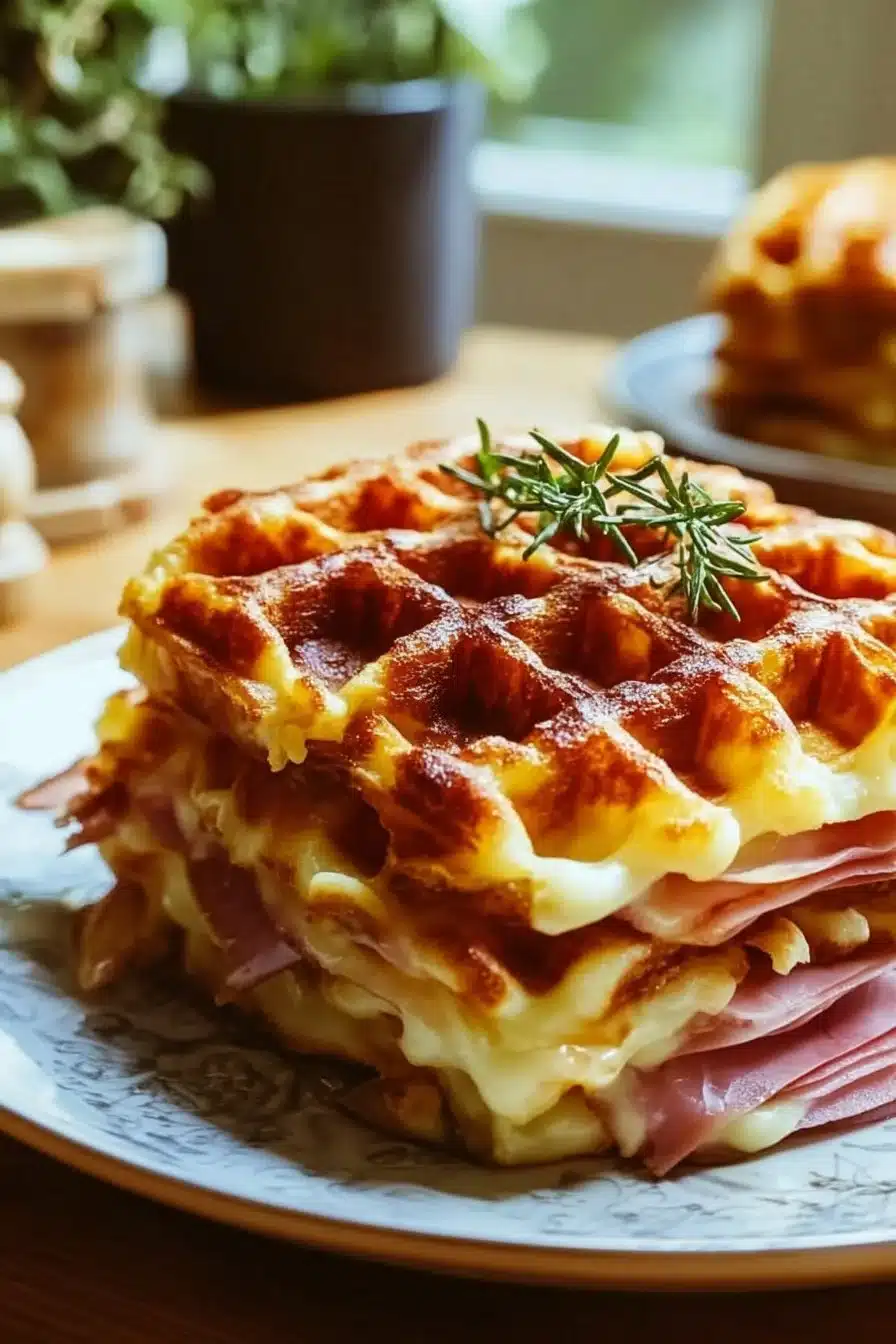 Gaufres salées croustillantes au jambon et fromage